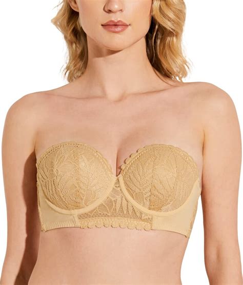 Deyllo Womens Push Up Strapless Bra Lace Underwire Full Coverage