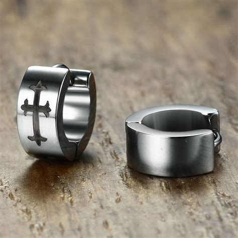 Jeulia Cross Mens Stainless Steel Hoop Earrings Jeulia Jewelry