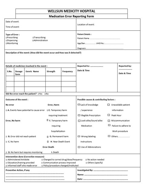 Medication Error Reporting Form Wellsun Pdf Medical Error Medical Prescription