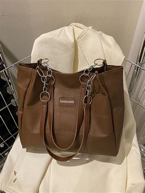 Bolsa cuadrada con cocodrilo en relieve con diseño de parche de letra con cadena Moda de Mujer