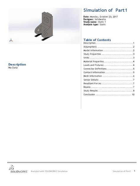 Report Simulation Static Solidwork Pdf Strength Of Materials