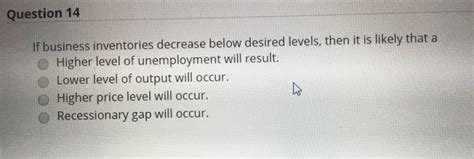 Solved Question 14 If Business Inventories Decrease Below