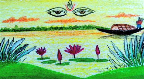 Durga Puja Scenery Drawing With Oil Pastel Oil Pastel Drawings Oil