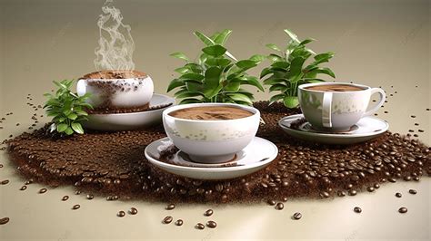 Coffee Drink Green Beans Background Cup Plant Smoke Background Image