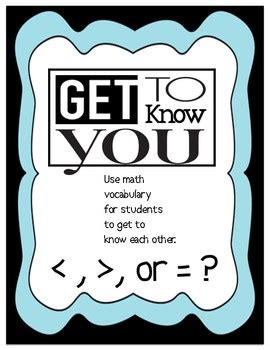 FIRST WEEK Get To Know You Using Greater Than Less Than By SmithScience