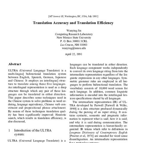 Translation Accuracy And Translation Efficiency Acl Anthology