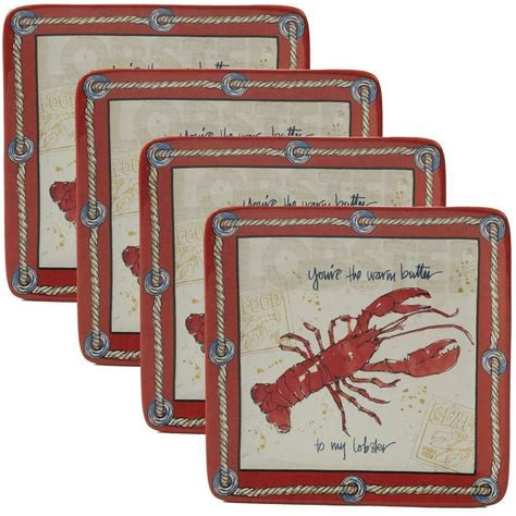 Coastal Life Beach House Set 4 Saladdessert Plates Lobster Theme