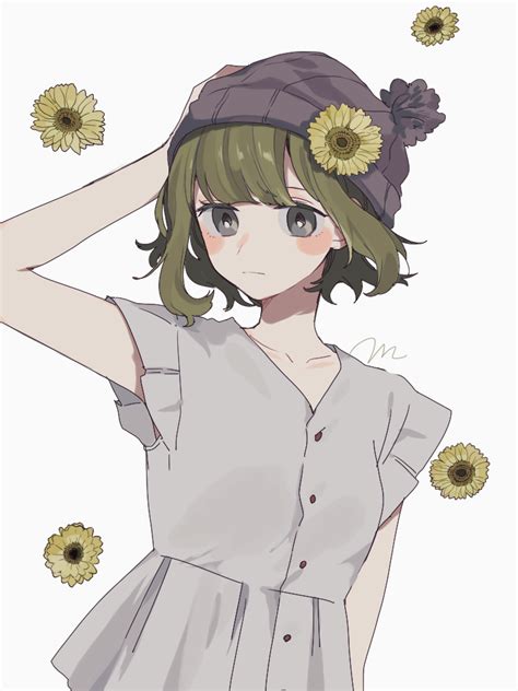 Safebooru 1girl Arm Up Bare Arms Beanie Blunt Bangs Buttons Closed