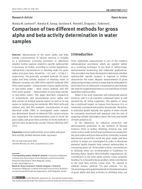 Pdf Comparison Of Two Different Methods For Gross Alpha And Beta