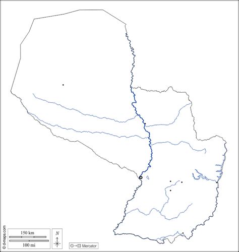 巴拉圭 免费地图 免费的空白地图 免费的轮廓地图 免费基地地图 大纲 水文学 主要城市 白