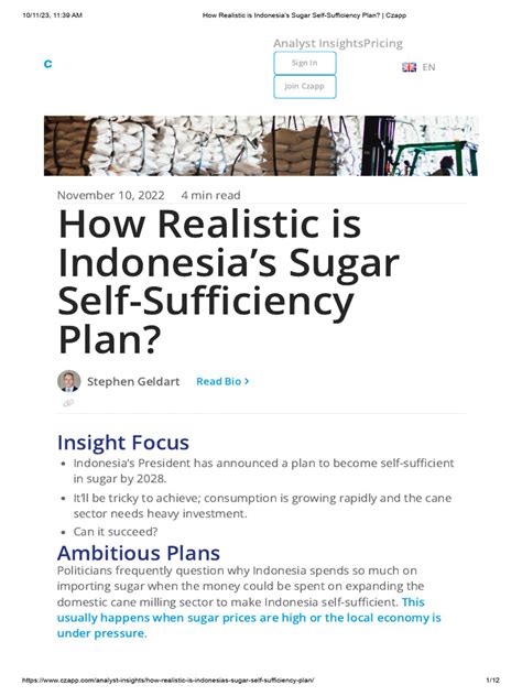 How Realistic Is Indonesias Sugar Self Sufficiency Plan Czapp Pdf
