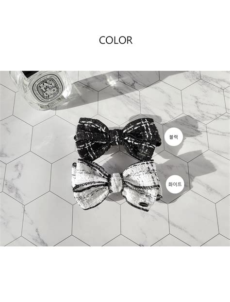 코코 트위드 왕 리본 머리핀 명품 올림머리 반묶음 헤어 집게핀 2colors