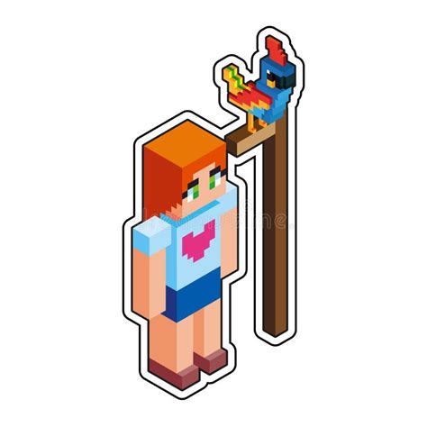 Isolated Girl Parrot Minecraft Vector Illustration Stock Illustration