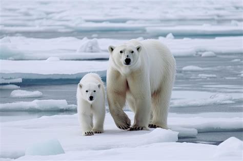 얼음 지구 온난화 개념에 북극곰 프리미엄 사진