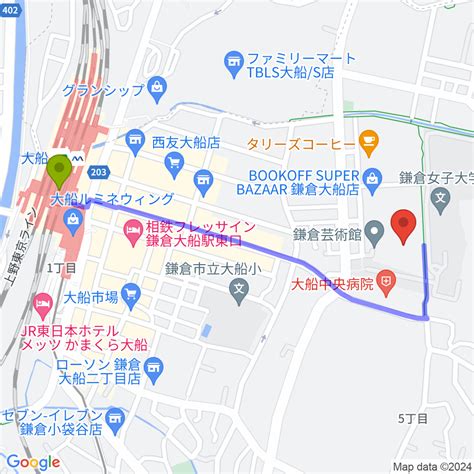 鎌倉芸術館の最寄駅大船駅からの徒歩ルート（約11分） Mdata