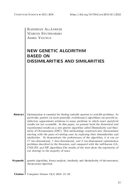 pdf new genetic algorithm based on dissimilarities and similarities