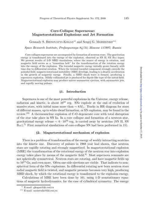 Pdf Core Collapse Supernovae Magnetorotational Explosions And Jet Formation