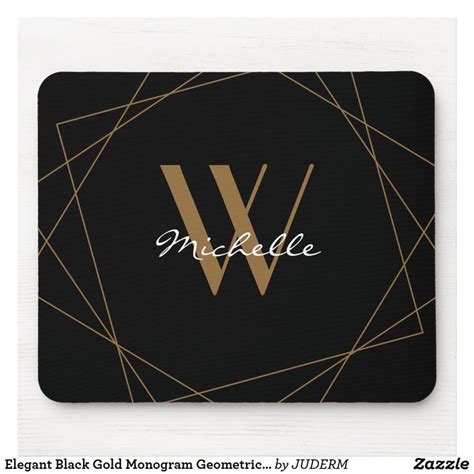 Elegant Black Gold Monogram Geometric Name Script Mouse Pad Zazzle