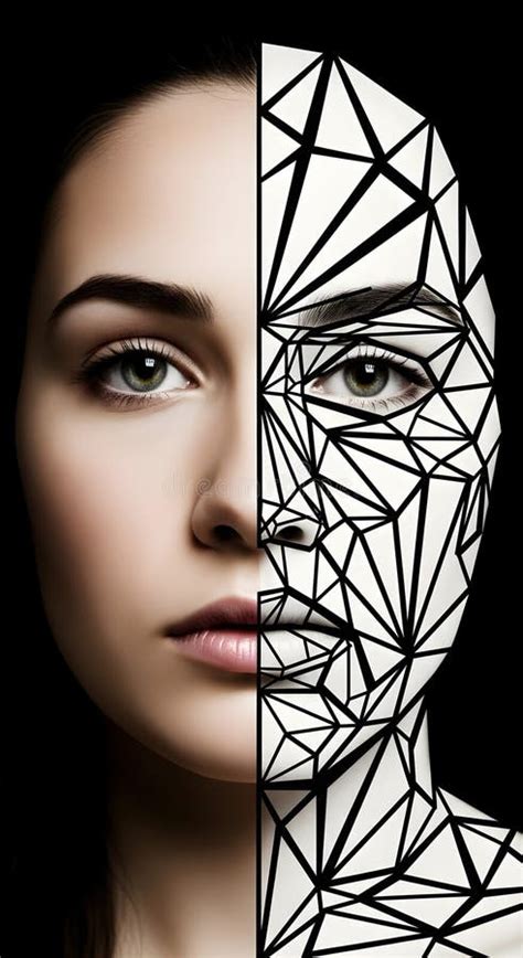 Split Face Human Beauty Meets Geometric Abstraction Stock Illustration Illustration Of Design