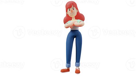 3d Illustration Female 3d Cartoon Character Cool Woman With Arms