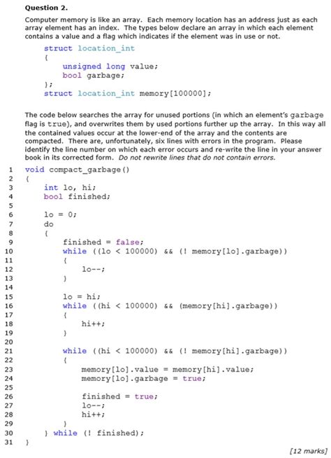 Question 2 Computer Memory Is Like An Array Each