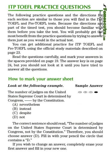 Itp Toefl Sample Questions 3