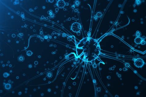 바이러스 감염 된 유기 체 바이러스 성 질병 전염병 파란 배경에 빛나는 색조 3d 렌더링 바이러스 개요 Dna에 대한 스톡 사진 및 기타 이미지 Istock