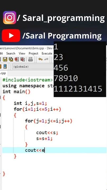 1 23 456 78910 pattern in c shorts youtube