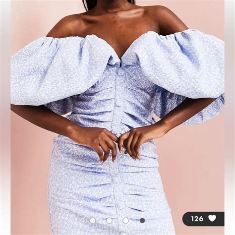 Asos Dresses Asos Luxe Bubble Bardot Jacquard Mini Dress In Blue