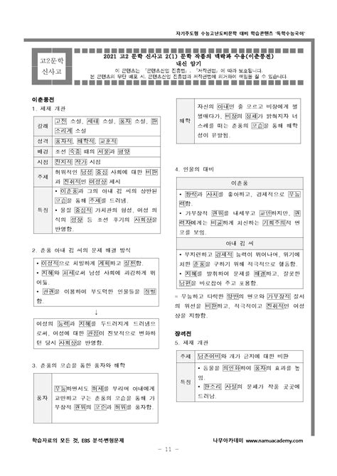 고1~고2 내신대비 자료 공유 고1 국어 고2 문학 독서 분석 문제 배포 오르비