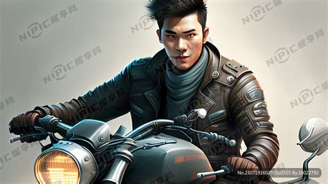 Ai创作图骑摩托车帅气男人 昵图网