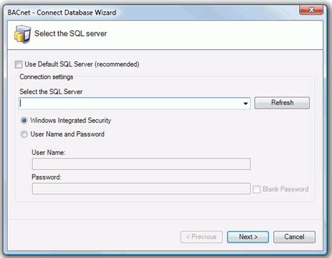 Connecting To An Existing Sql Server Configuration Database Using Bacnet