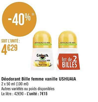 Promo Déodorant Bille Femme Vanille Ushuaïa chez Géant
