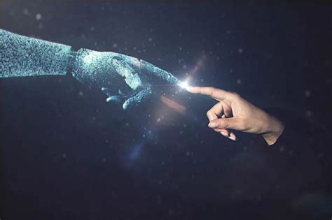 人工智能机器人手指触摸人类手指图片下载