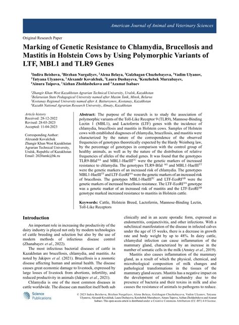 Pdf Marking Of Genetic Resistance To Chlamydia Brucellosis And