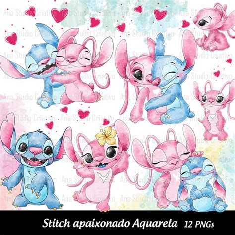 Kit Digital Clipart Stich Apaixonado Em Aquarela 12 Pngs Elo7