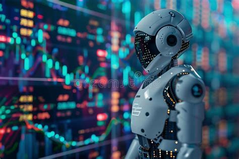 A Trading Robot Analyzing The Trading Charts Symbolizing The Graph Growth Up And Artificial