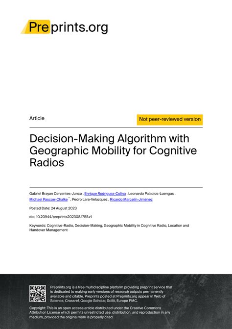 Pdf Decision Making Algorithm With Geographic Mobility For Cognitive