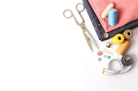 Conjunto De Diferentes Accesorios De Costura En Un Primer Plano De