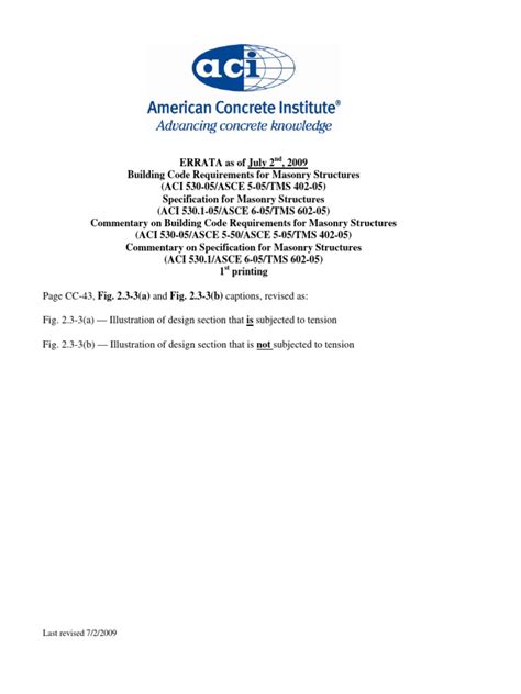 Aci 530 05 Errata Pdf