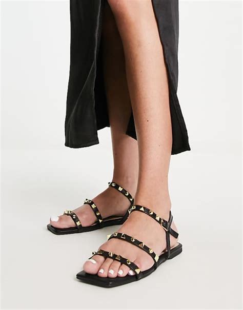 Truffle Collection Sandales Plates Cloutées à Bride Noir Asos
