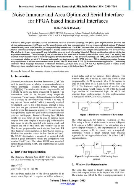 Noise Immune And Area Optimized Serial Interface For Fpga Based Industrial Interfaces Pdf