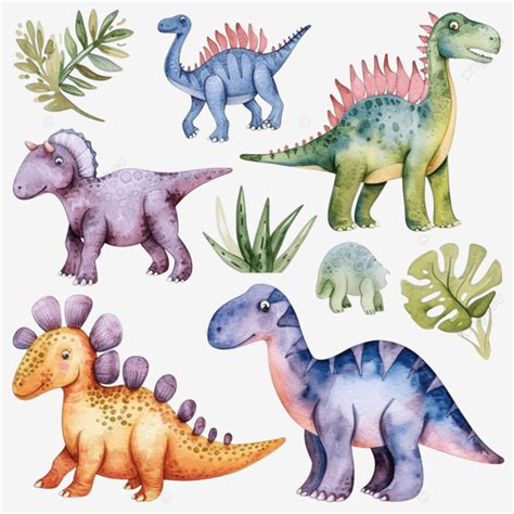 수채화 공룡 클립 아트 그래픽 브론토사우루스 티라노사우르스 트리케라톱스 Png 일러스트 및 이미지 에 대한 무료 다운로드 Pngtree