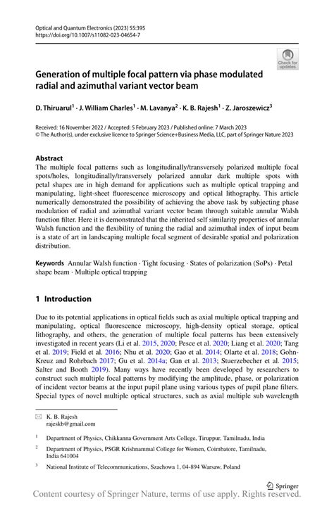 Generation Of Multiple Focal Pattern Via Phase Modulated Radial And
