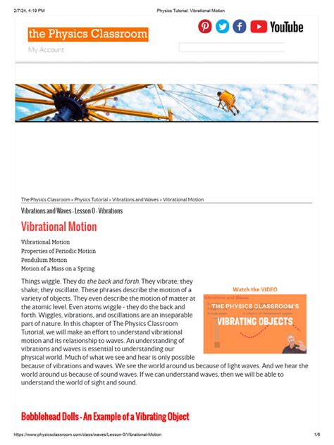 01 Physics Tutorial Vibrational Motion Pdf Oscillation Force