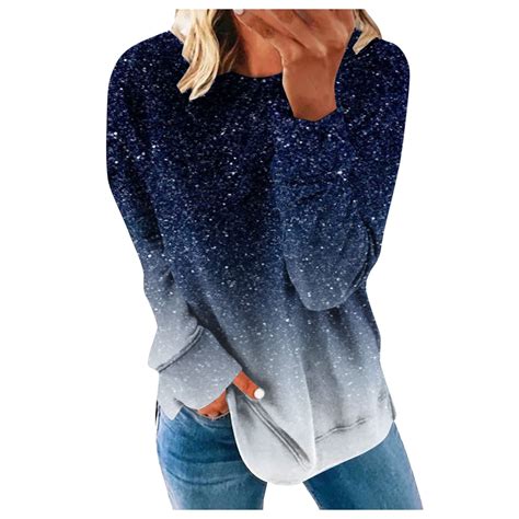 Kihout Plus Size Womens Casual Crew Neck Long Sleeved Fashion Printed