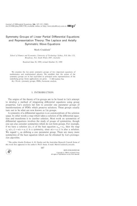 Pdf Symmetry Groups Of Linear Partial Differential Equations And Representation Theory
