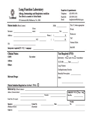 Fillable Online Lung Function Request Form Alfred Health Fax Email