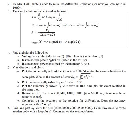Solved In MATLAB Write A Code To Solve The Differential Chegg Com