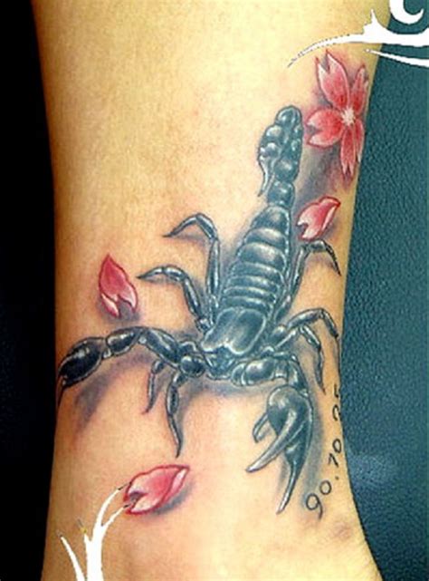 Beautiful Scorpion Tattoo With Flower For Women